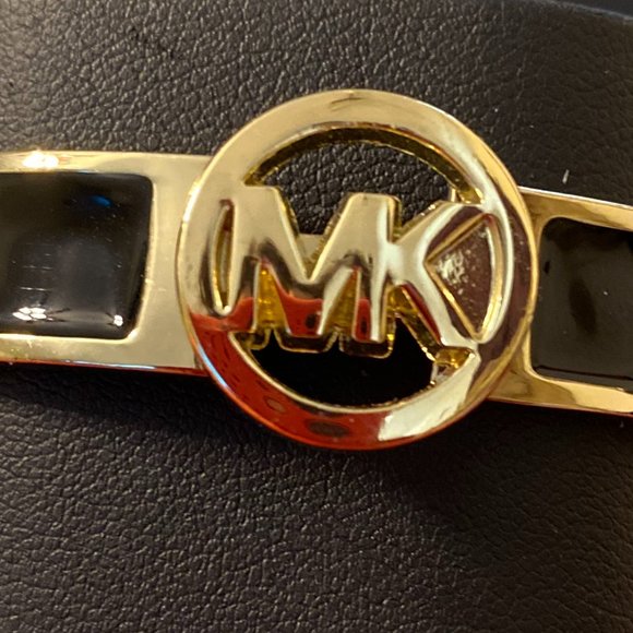 Michael Kors | Jewelry | Michael Kors Hinged Black Mk Logo Bracelet ...